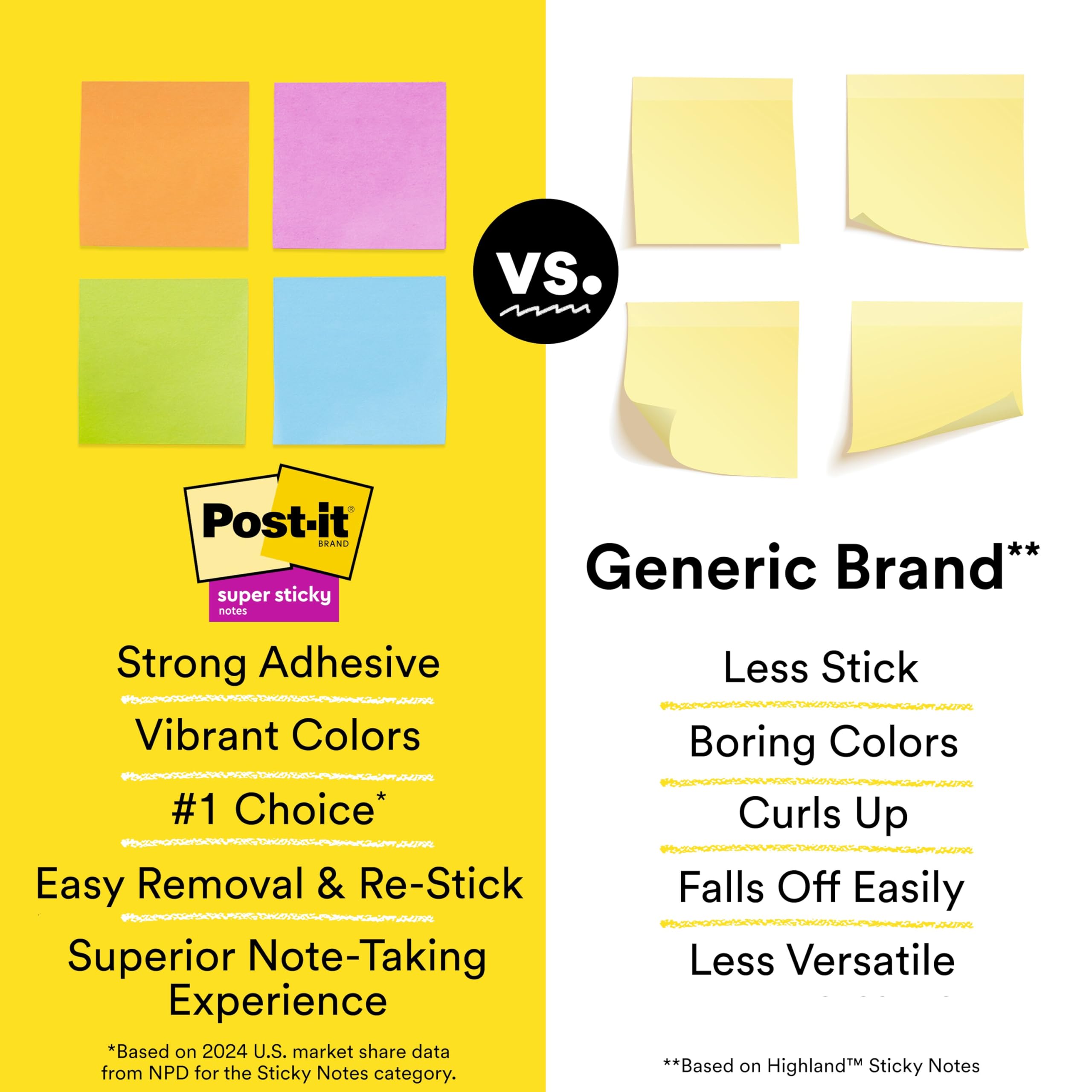 Post-it Super Sticky Notes,6x4 in, 8 Pads, 2x the Sticking Power, Energy Boost Collection, Recyclable (622-8SSMIA) , 1 7/8" x 1 7/8" , Assorted