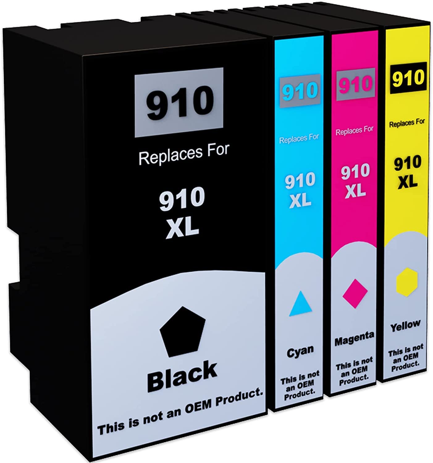 Upgraded 910XL Ink Cartridges Combo Pack High Yield, Compatible with HP OfficeJet 8010 8020 8030 Series Printers, Replace 910 910XL 916 916XL, Black Cyan Magenta Yellow