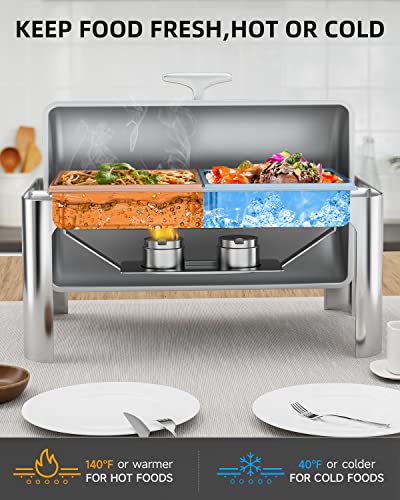 Halamine Roll Top Chafing Dish Buffet Set, 9 Qt Stainless Steel Chafer with 2 Half Size Pans Buffet Servers and Warmers Set Warming Tray for Wedding, Parties, Banquet, Catering Events, Graduation