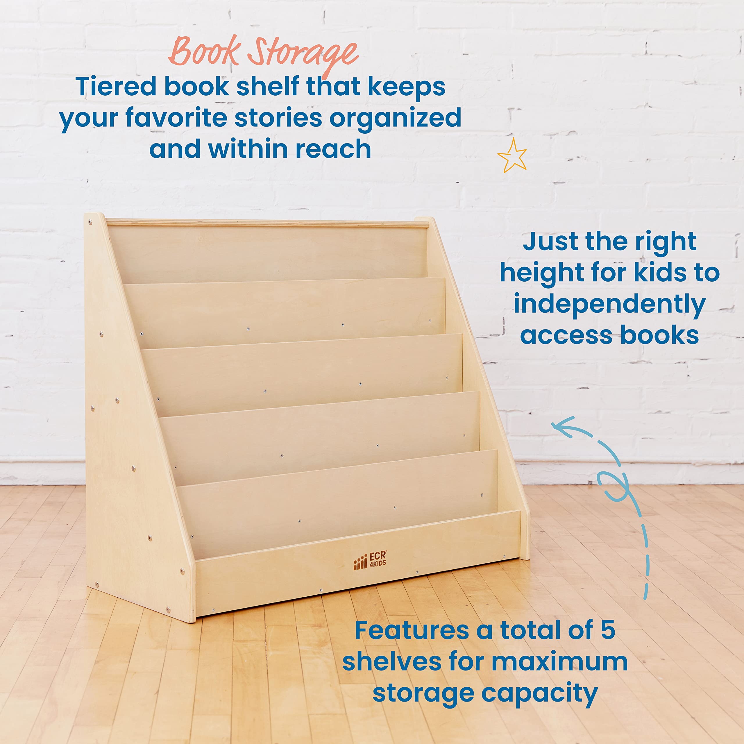 ECR4Kids Single-Sided Book Display, Classroom Bookshelf, Natural