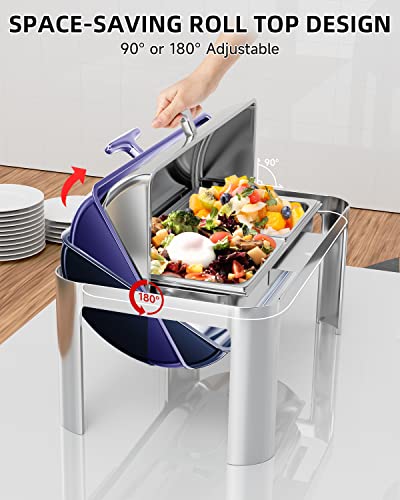 Halamine Roll Top Chafing Dish Buffet Set, 9 Qt Stainless Steel Chafer with 2 Half Size Pans Buffet Servers and Warmers Set Warming Tray for Wedding, Parties, Banquet, Catering Events, Graduation