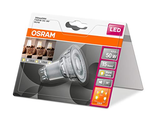 OSRAM LED Reflector lamp / Base: GU10 / Warm White / 2700 K / 4.40 W / Replacement for 50 W Reflector lamp / LED Three Step DIM PAR16 [Energy Efficiency Class A+] / Pack of 6