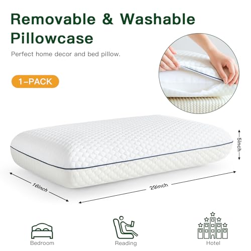 OTOSTAR Memory Foam Pillow, Cooling & Ventilated Bed Pillow with Washable Cooling Pillow Cover, Breathable Memory Foam Pillow for Sleeping, 1 Pack Queen Size