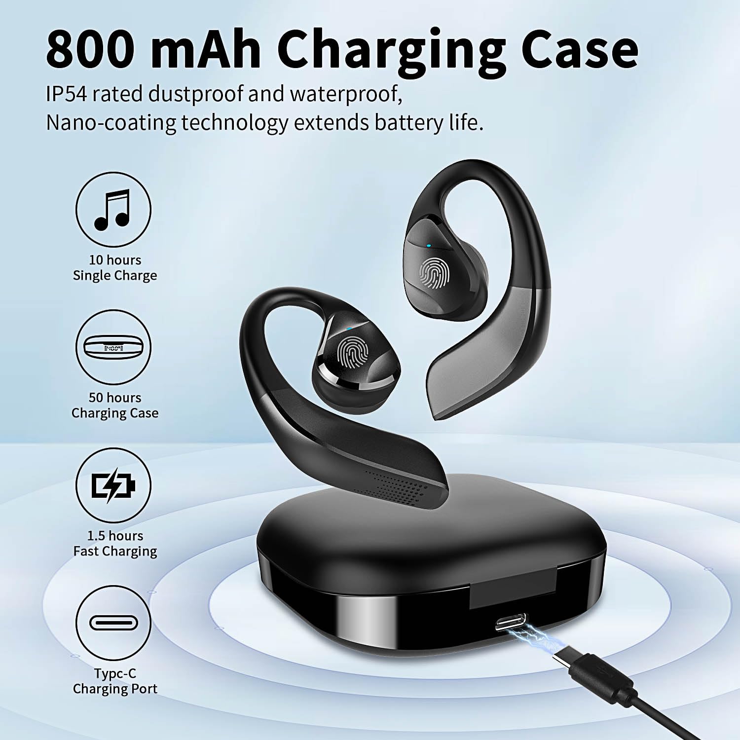 BANIGIPA Open Ear True Wireless Earbuds, Bluetooth 5.3 Headphones w/Immersive Premium Sound, IP54 Waterproof Open-Ear Earbud w/DSP Noise Cancelling Mic for Sports Long-Lasting Comfort, 50H Playtime
