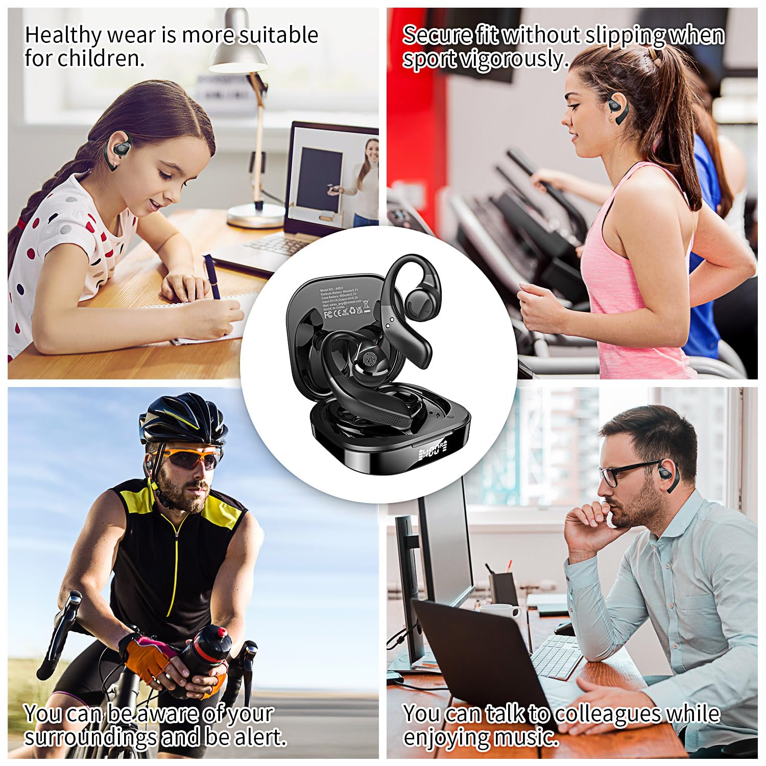 BANIGIPA Open Ear True Wireless Earbuds, Bluetooth 5.3 Headphones w/Immersive Premium Sound, IP54 Waterproof Open-Ear Earbud w/DSP Noise Cancelling Mic for Sports Long-Lasting Comfort, 50H Playtime