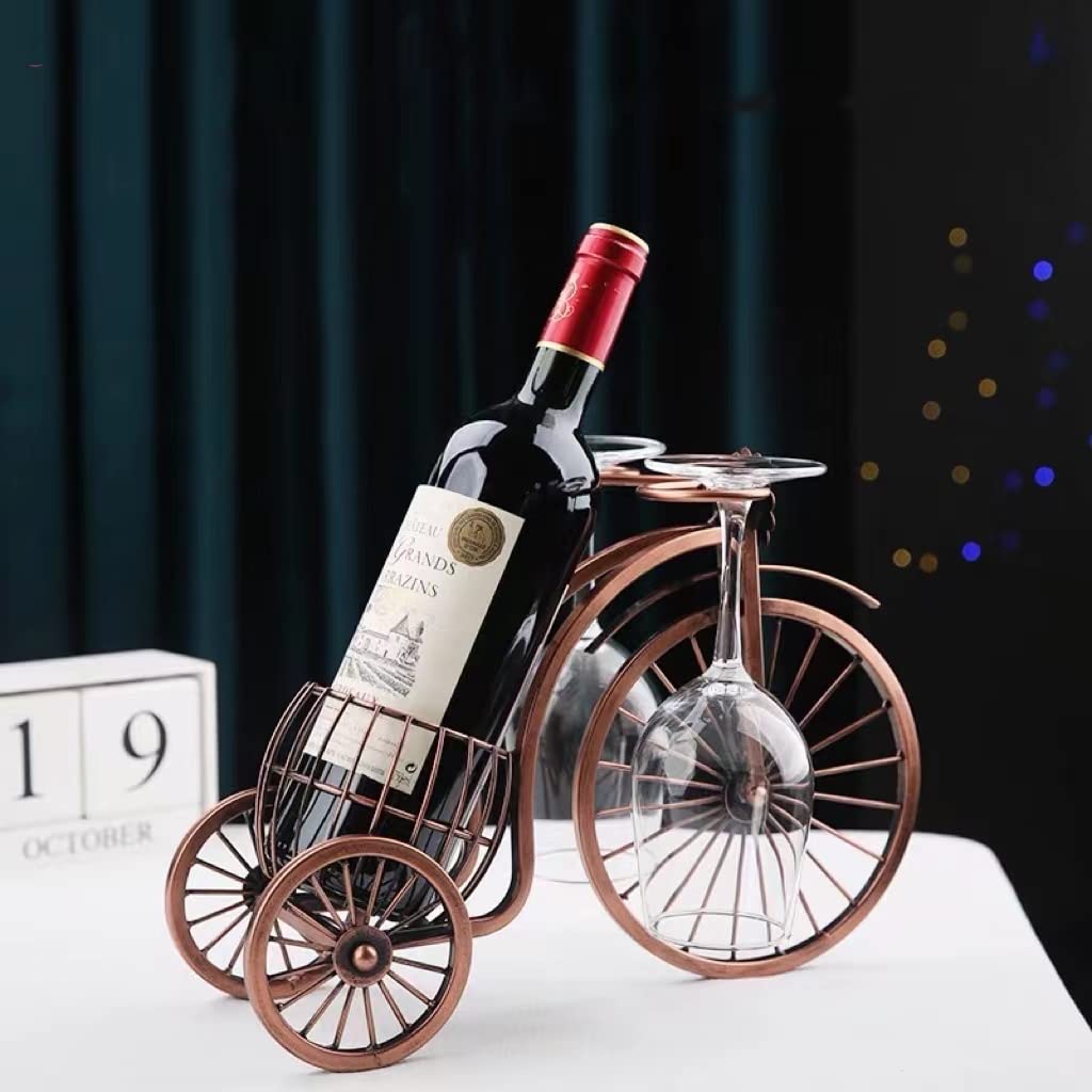 Cicodona Bicycle Wine Rack and Wine Glass Holder-Hold 1 Wine Bottle and 2 Glasses-Perfect for Home Kitchen Decor & Kitchen Storage Rack