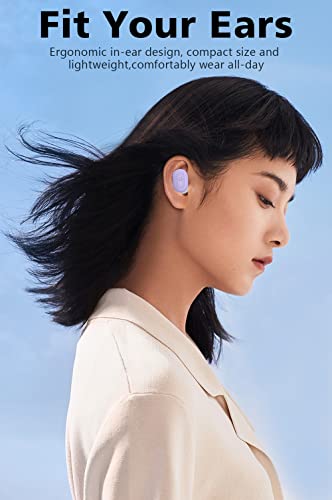 Wireless Earbuds, Bluetooth Earphones Stereo HiFi Sound Noise Cancelling with Built-in Microphone, True Wireless Headphones In-Ear Earbuds for Sports and Work, Compatible with iPhone, Android- Purple