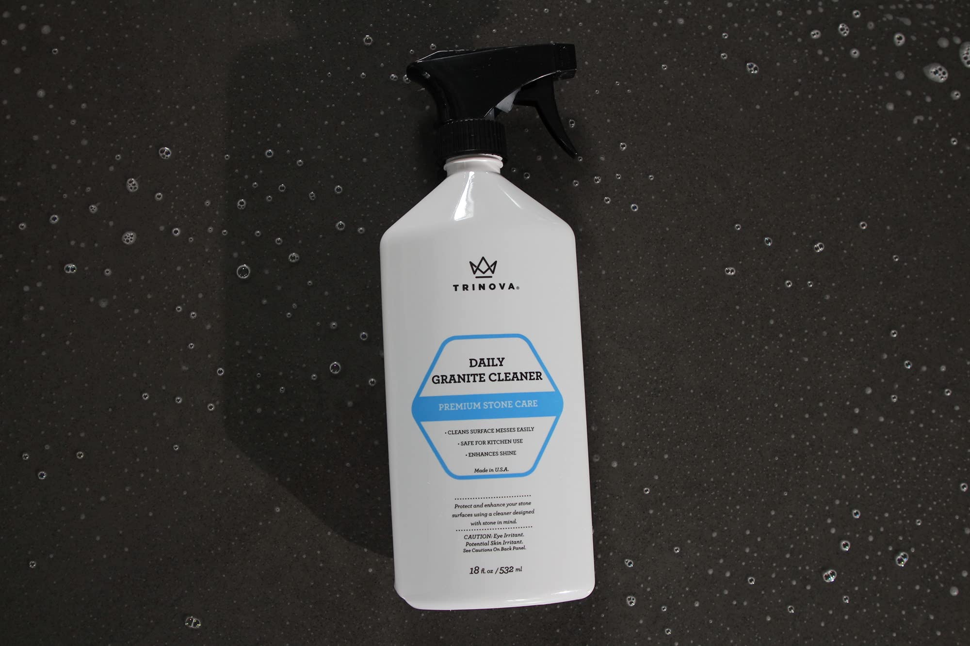 TriNova Granite Cleaner and Polish for Daily Use - Enhances Shine and goes on Streakless - for Countertops, Marble, Stone, Bathroom Tile Kitchen, Islands and More