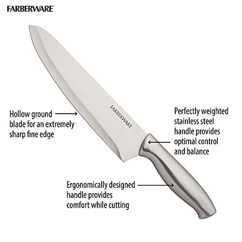 Farberware 15-Piece Stamped Stainless Steel Knife Block Set, High-Carbon Stainless Steel Kitchen Knife Set with Ergonomic Handles, Razor-Sharp Knives with Wood Block, 15-Piece Set, Acacia