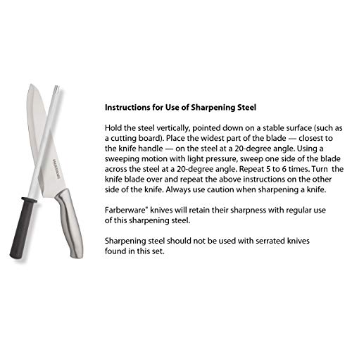 Farberware 15-Piece Stamped Stainless Steel Knife Block Set, High-Carbon Stainless Steel Kitchen Knife Set with Ergonomic Handles, Razor-Sharp Knives with Wood Block, 15-Piece Set, Acacia