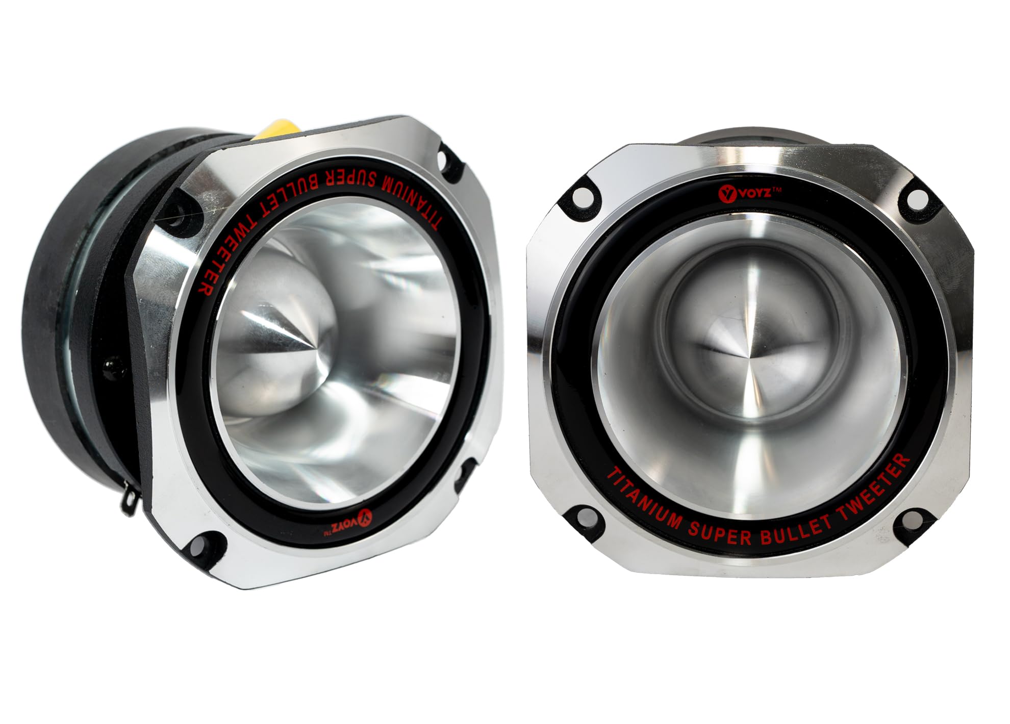 VOYZ Super Tweeter Speaker Titanium Diaphragm 4-8 ohms 500 Watt Super Tweeter 4” Super Horn Heavy Duty Chrome Finish with Crossover Capacitor (1 Pair)