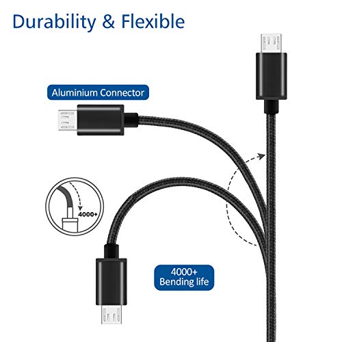Micro USB Charging Cable, 3 Packs 10ft Long High Speed Nylon Braided Durable Micro USB Charger Cable for Samsung Galaxy S7 Edge S6 S5, Android Phone, LG G4, HTC, PS4, Camera, Black