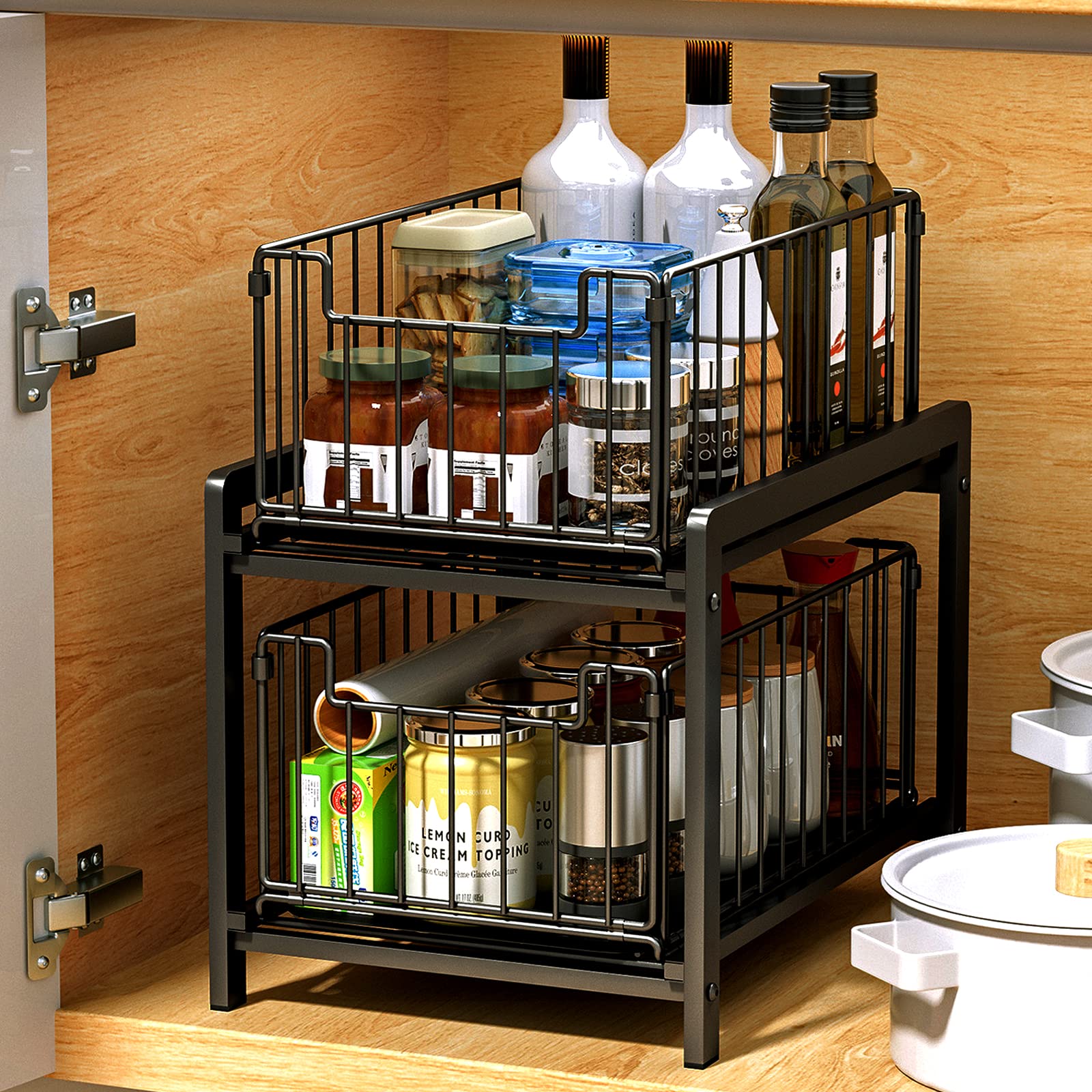 furihshe Under Sink Organizer, under sink organizers and storage,2 Tier Storage Under Cabinet Bathroom under kitchen sink organizers and storage Black Under Sink Storage for Bathroom Kitchen
