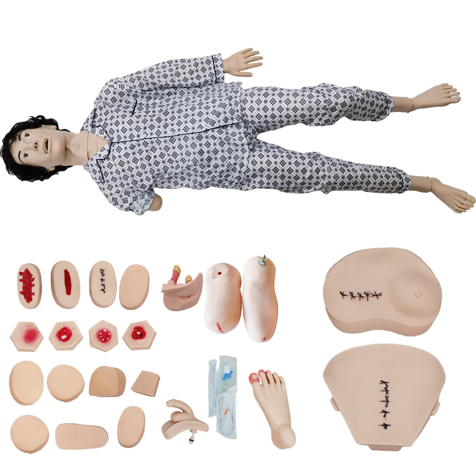 PreAsion Training Manikin Model Trauma Model Anatomical Human Model Demonstration Manikin Patient Care for Nursing Female-Male Wound Training Mannequin Patient Care Education Teaching 63’’Life-Size