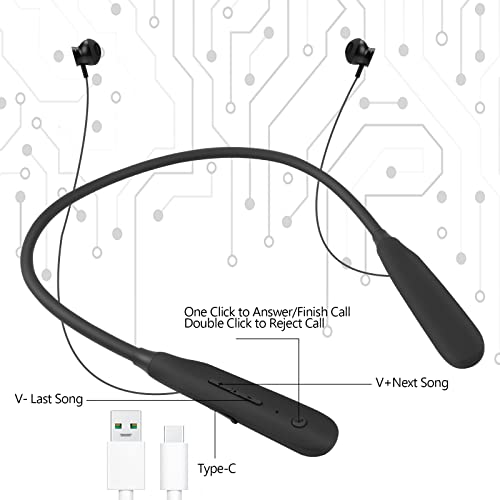 LHBHT Neckband Bluetooth Headphones,V5.0 Wireless Bluetooth Neck Headphones 10 Hours Playtime,Running Bluetooth Earbuds for Gym,Stereo Earphones for Workout and Sports Compatible with iPhone Android