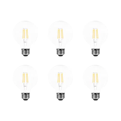 LEDVANCE Sylvania Reduced Eye Strain G25 Globe LED Light Bulb, 60W = 6W, 13 Year, Dimmable, Clear, 5000K, Daylight - 6 Pack (41244)