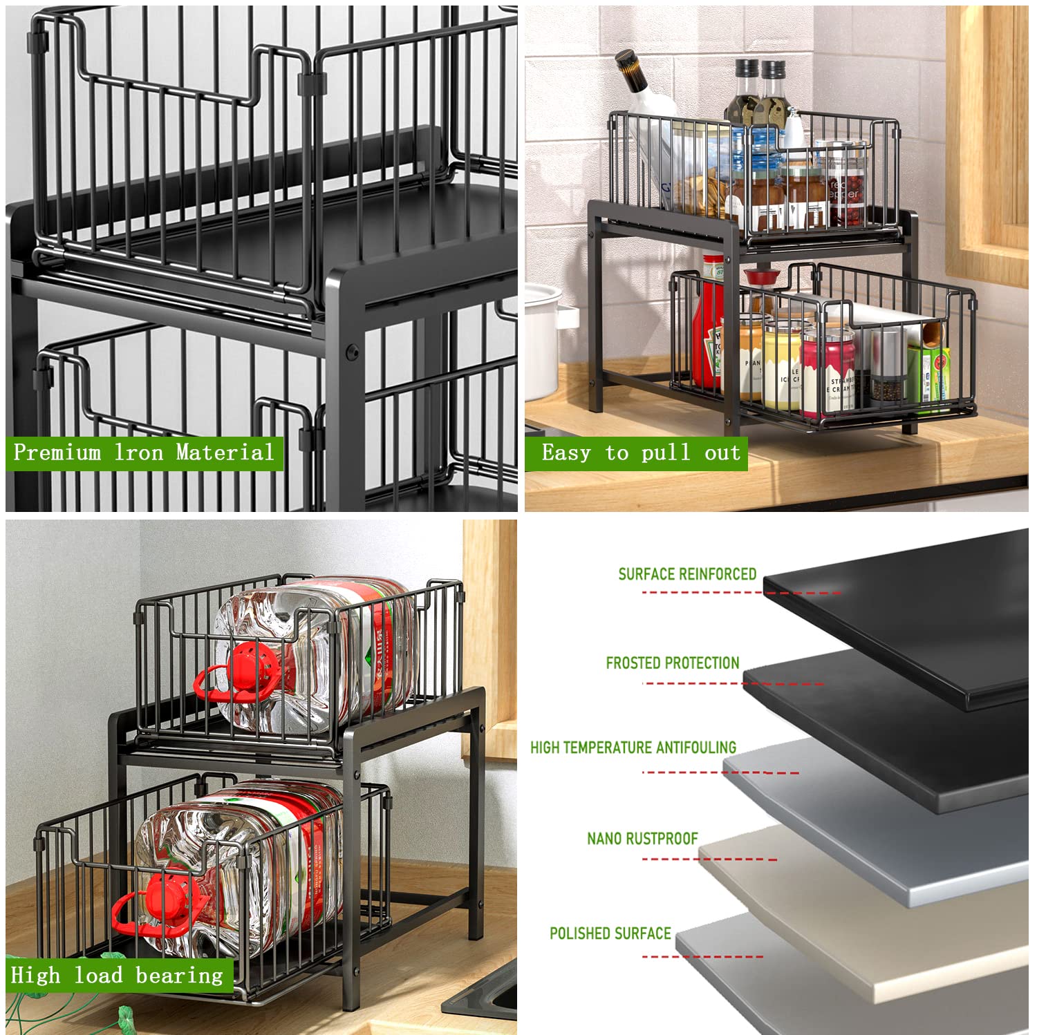 furihshe Under Sink Organizer, under sink organizers and storage,2 Tier Storage Under Cabinet Bathroom under kitchen sink organizers and storage Black Under Sink Storage for Bathroom Kitchen