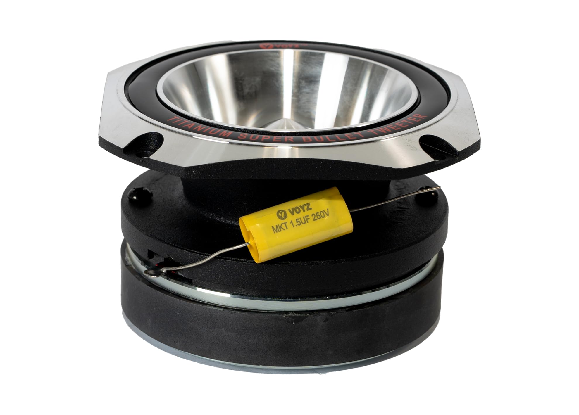 VOYZ Super Tweeter Speaker Titanium Diaphragm 4-8 ohms 500 Watt Super Tweeter 4” Super Horn Heavy Duty Chrome Finish with Crossover Capacitor (1 Pair)