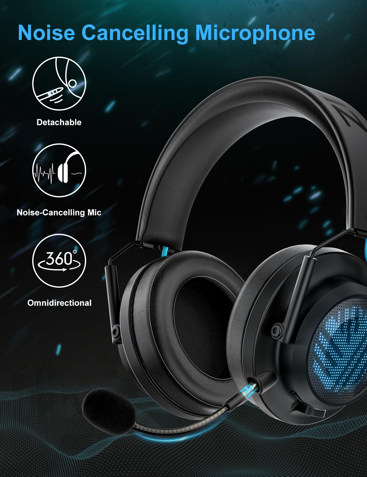 ZIUMIER Wireless Gaming Headset - Low Latency 2.4G Wireless + Bluetooth Gaming Headphones for PC, PS5, PS4, Switch, Mobile - Noise Cancelling Microphone - 50mm Drivers - USB-C Charging (Black)