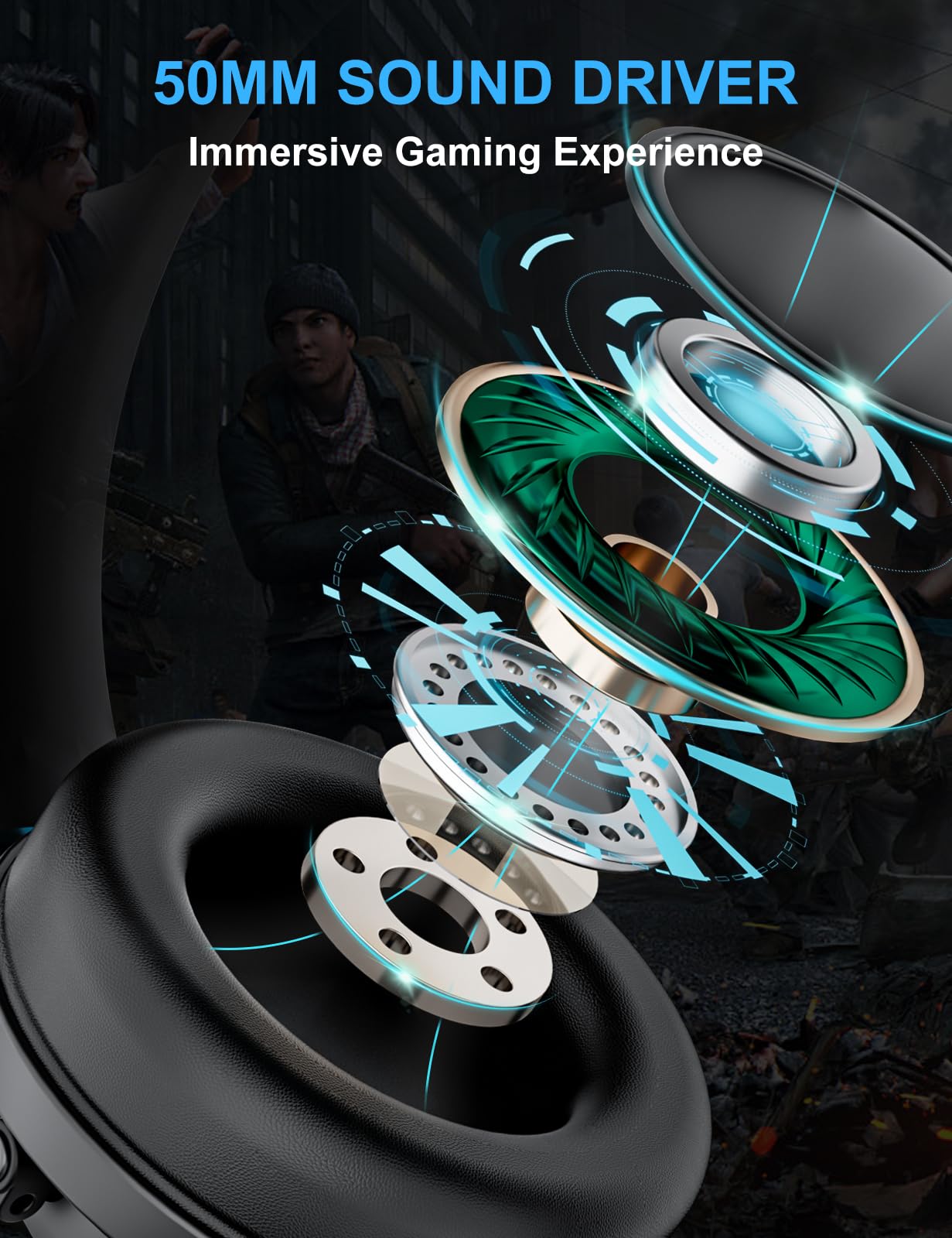 ZIUMIER Wireless Gaming Headset - Low Latency 2.4G Wireless + Bluetooth Gaming Headphones for PC, PS5, PS4, Switch, Mobile - Noise Cancelling Microphone - 50mm Drivers - USB-C Charging (Black)