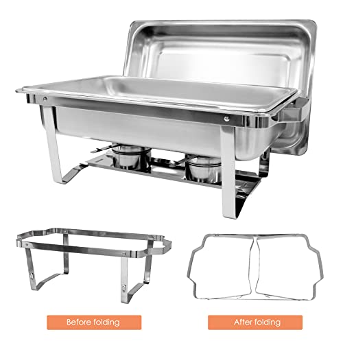 GRANDMA SHARK 4 Packs 8QT Stainless Steel Rectangular Chafing Dishes Sets with Alcohol Furnace for Catering Buffet Warmer Set Chafing Dish Buffet Set Food Warmers for Parties with Folding Frame