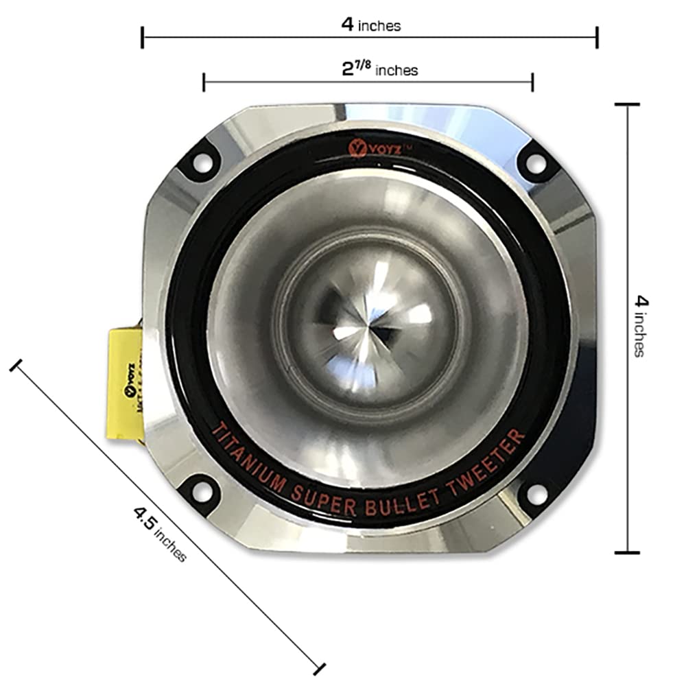 VOYZ Super Tweeter Speaker Titanium Diaphragm 4-8 ohms 500 Watt Super Tweeter 4” Super Horn Heavy Duty Chrome Finish with Crossover Capacitor (1 Pair)
