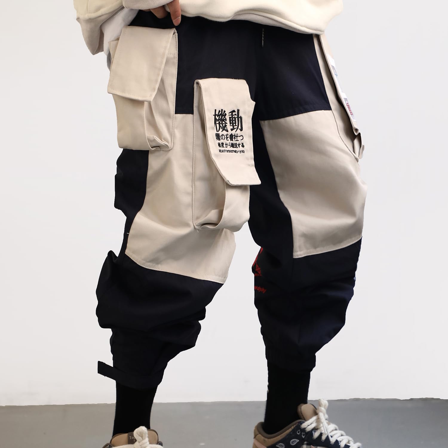 Niepce Inc Japanese Streetwear Black Men's Cargo Pants (Black-p8, M)