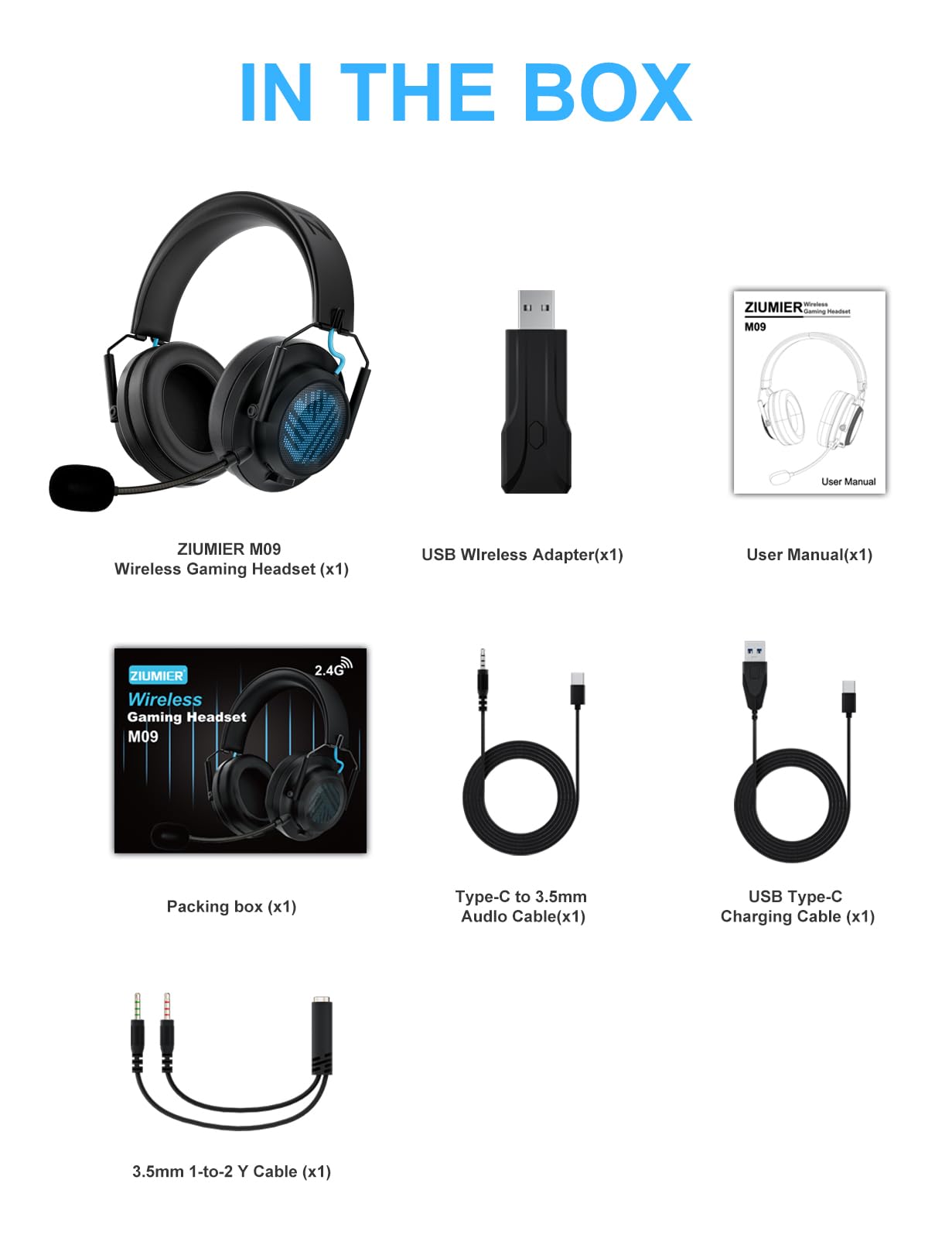 ZIUMIER Wireless Gaming Headset - Low Latency 2.4G Wireless + Bluetooth Gaming Headphones for PC, PS5, PS4, Switch, Mobile - Noise Cancelling Microphone - 50mm Drivers - USB-C Charging (Black)