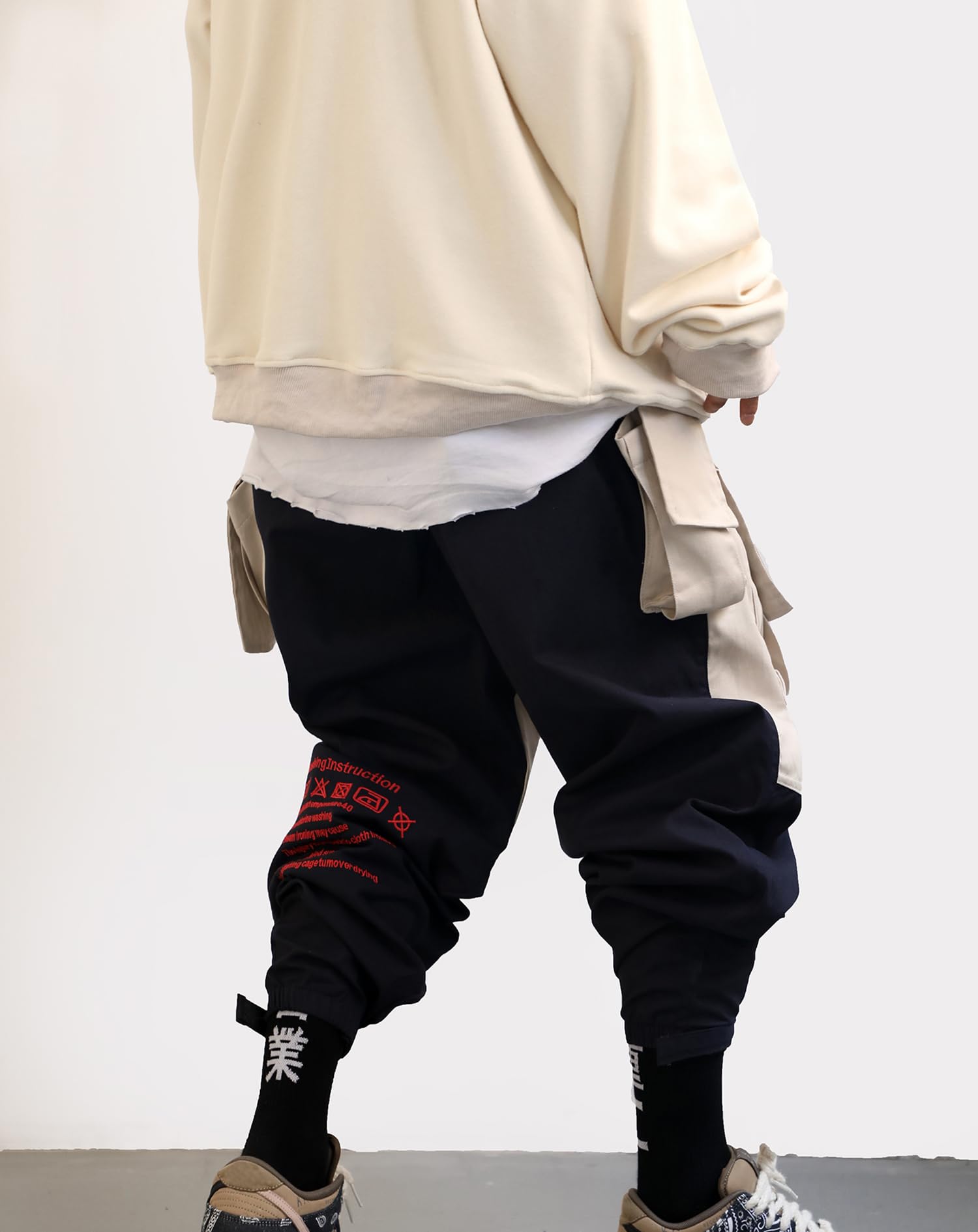 Niepce Inc Japanese Streetwear Black Men's Cargo Pants (Black-p8, M)