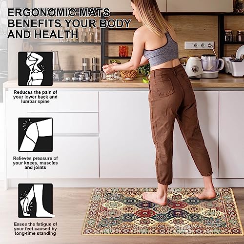 OTOB Kitchen Rugs Set of 2 Anti Fatigue Mats for Kitchen Floor Boho Kitchen Rugs and Mats Non Skid Washable Memory Foam Kitchen Floor Mat Comfort Standing Desk Mat for Front of Sink Laundry