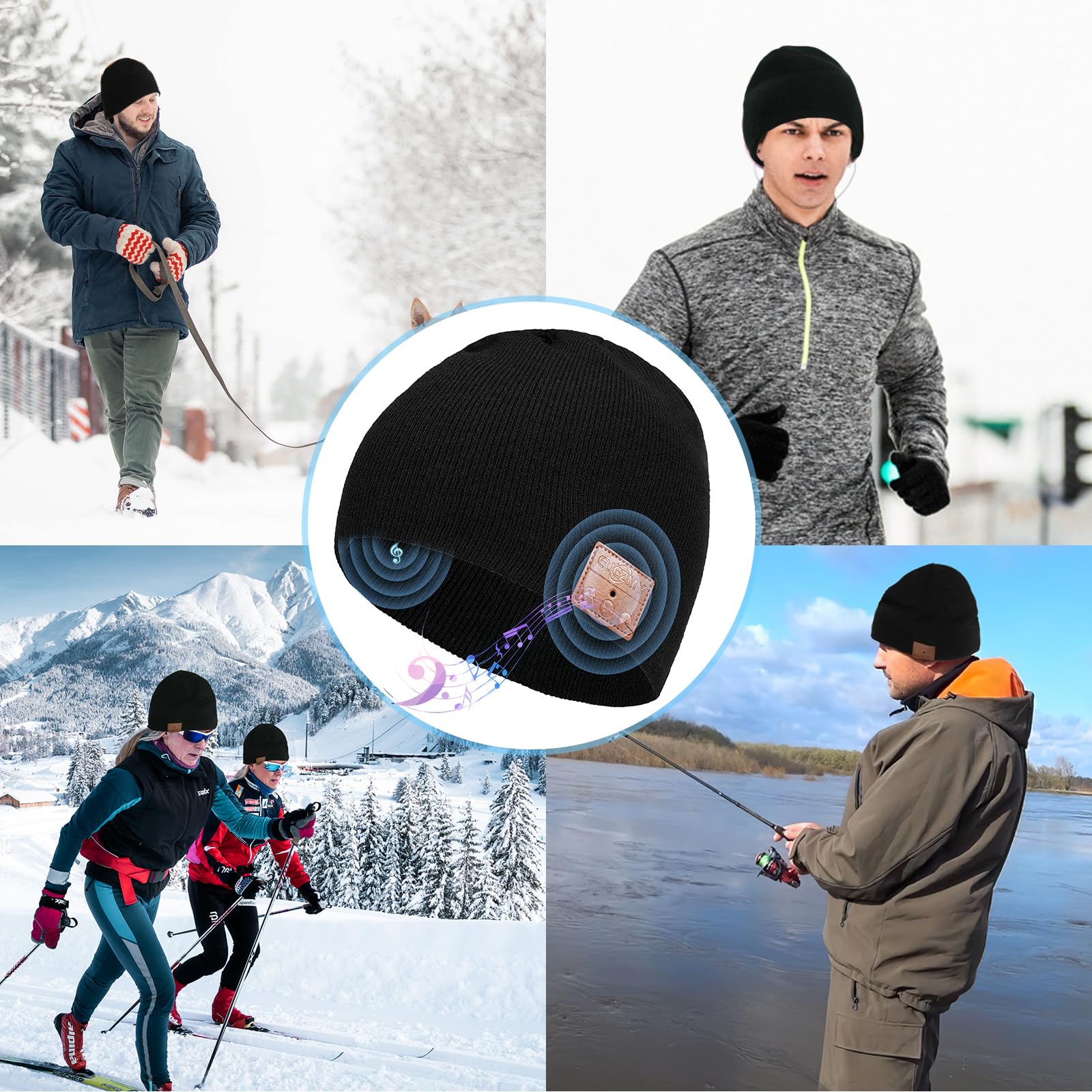 Euezmy Bluetooth Beanie for Men, Bluetooth Hat Beanie with Headphones, Winter Knit Music Hat Beanie, Things for Men, Xmas Gifts for Men Women Dad Husband, Black