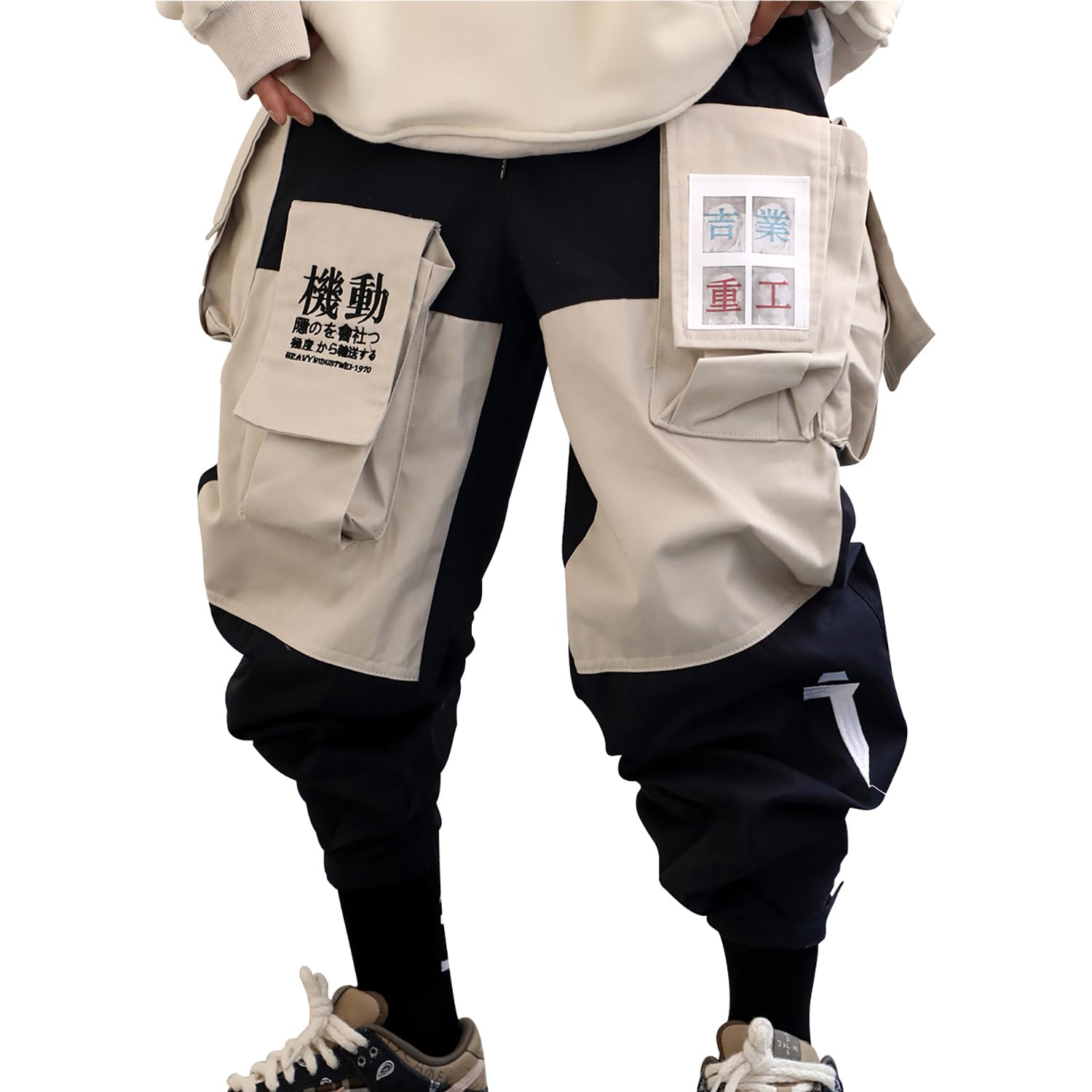 Niepce Inc Japanese Streetwear Black Men's Cargo Pants (Black-p8, M)