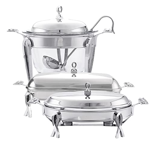 ORDINNER KIT Chafing Dish Buffet Set Server Stainless Steel Chafing Dishes Oven Safe Glass Rectangle Food Warmer for Parties 2.9L