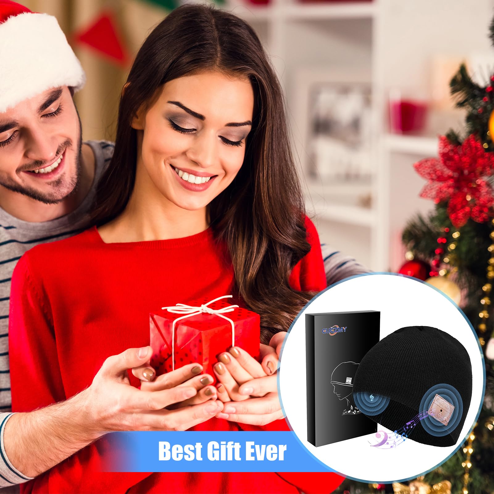 Euezmy Bluetooth Beanie for Men, Bluetooth Hat Beanie with Headphones, Winter Knit Music Hat Beanie, Things for Men, Xmas Gifts for Men Women Dad Husband, Black
