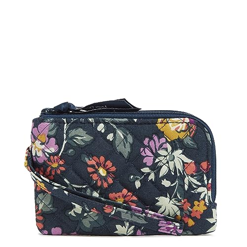 Vera Bradley Women's Cotton Double Zip ID Case Wallet with RFID Protection, Fresh-Cut Floral Green, One Size