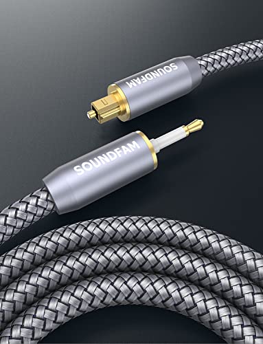 SOUNDFAM Toslink to Mini Toslink Cable Optical Audio Cable Gold-Plated Plug Digital Optical S/PDIF Audio Cable for HDTV,Home Teather,Soundbar-Grey(3.3Feet/1M)