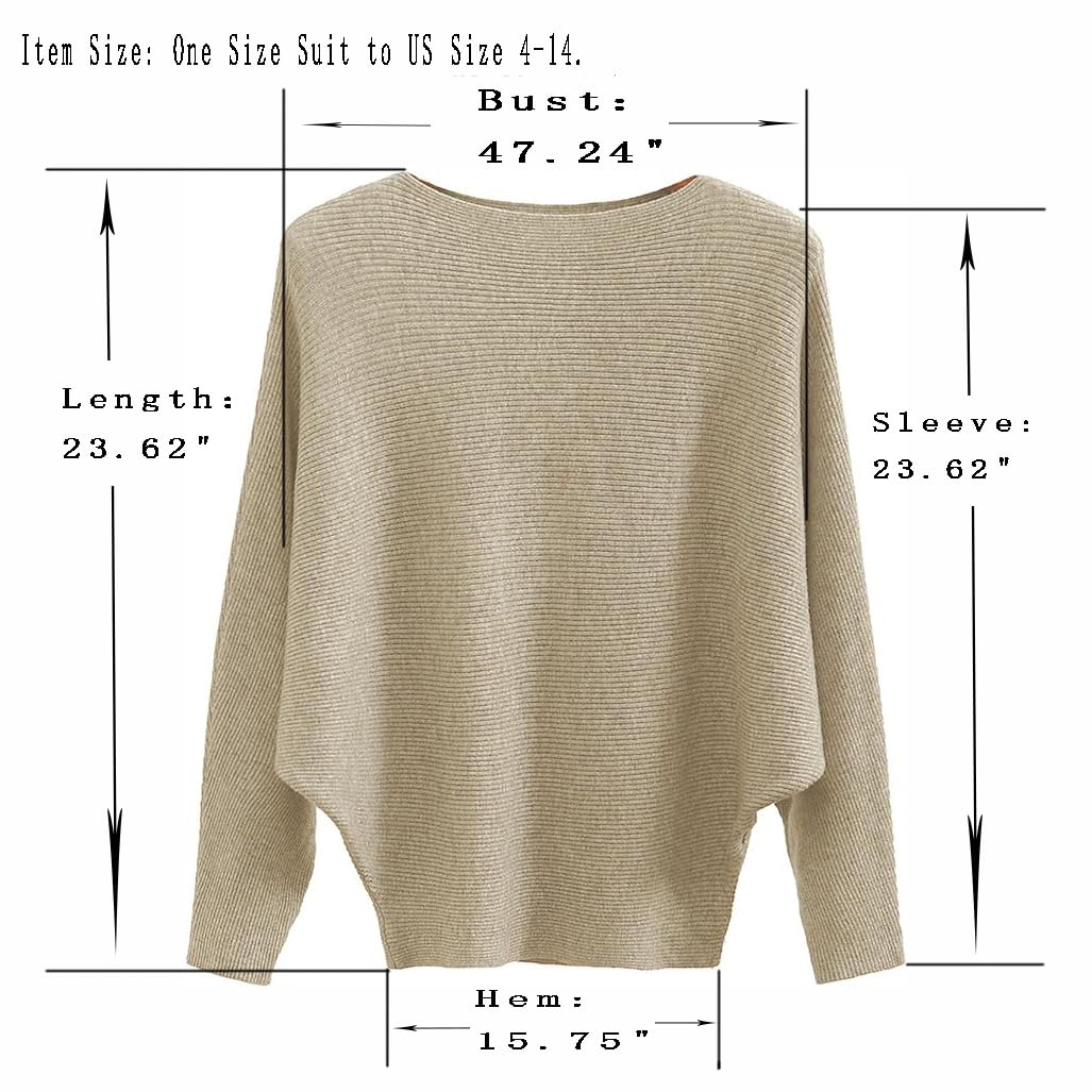 GABERLY Boat Neck Batwing Sleeves Dolman Knitted Sweaters and Pullovers Tops for Women (Khaki, One Size)