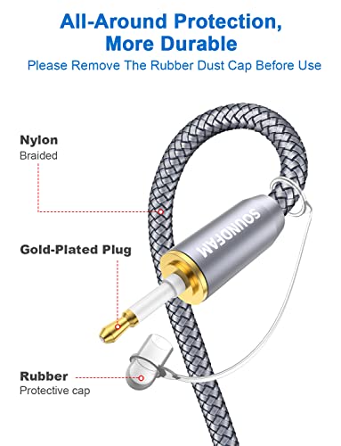 SOUNDFAM Toslink to Mini Toslink Cable Optical Audio Cable Gold-Plated Plug Digital Optical S/PDIF Audio Cable for HDTV,Home Teather,Soundbar-Grey(3.3Feet/1M)