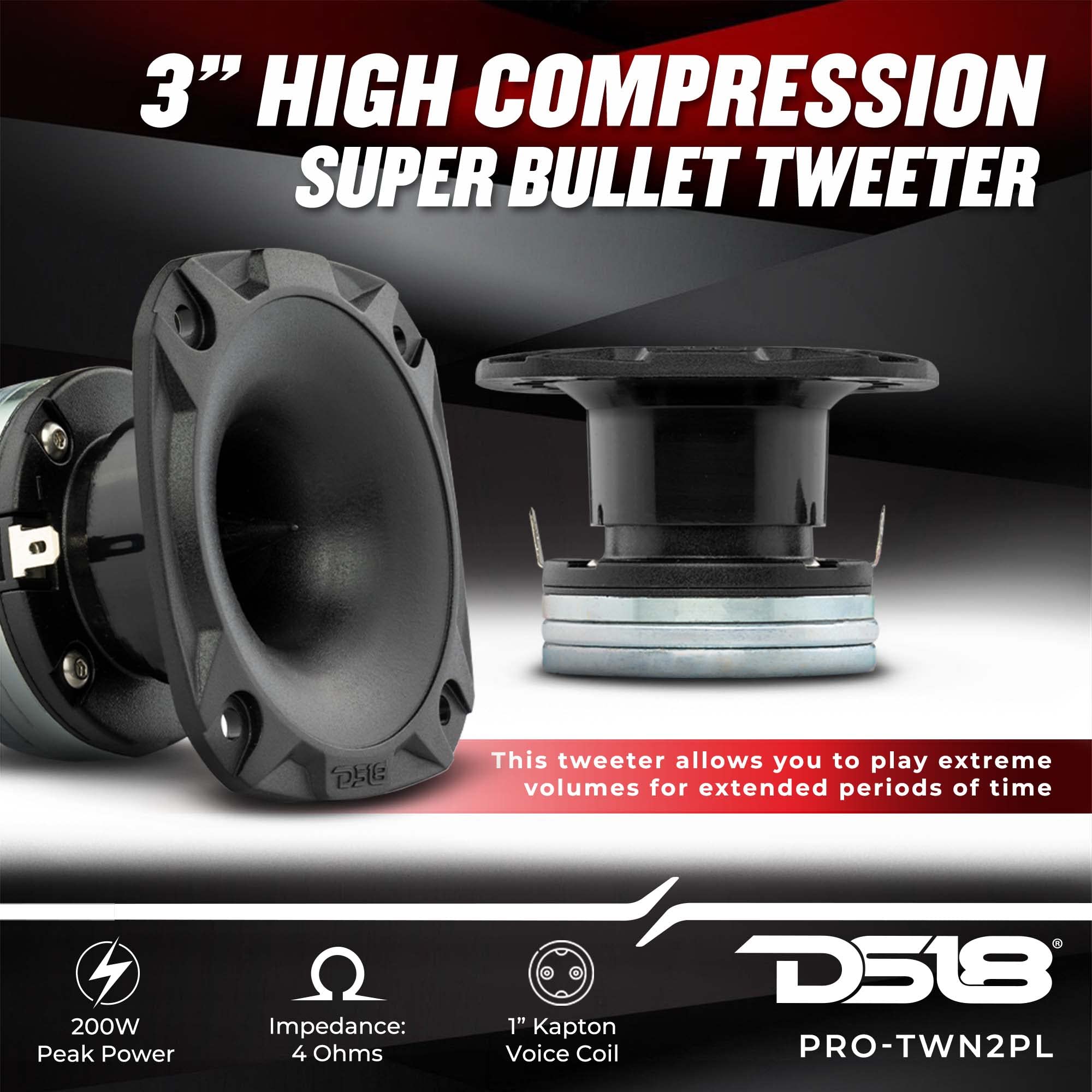DS18 PRO-TWN2PL 3" High Compression Super Bullet Tweeter with 1" Polyester Voice Coil and Neodymium Magnet Tweeters are The Best in The Pro Audio and Voceteo Market (1 Speaker)