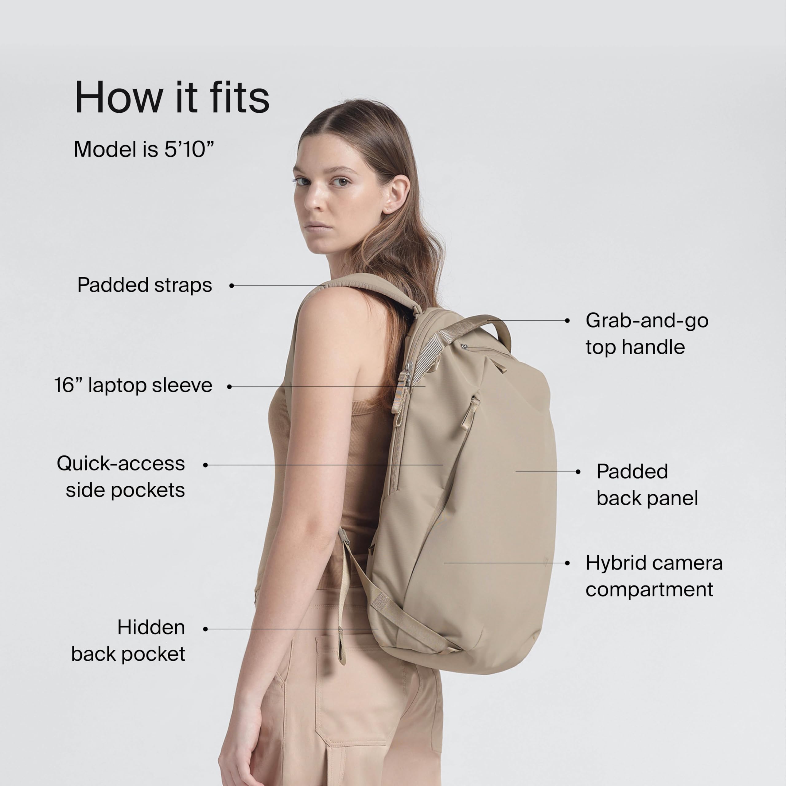 Urth Norite 24L Modular Camera & Laptop Travel Backpack β Water Resistant, Anti-Theft, Recycled Bag for DSLR, 13-16 Inch Laptop in Beige