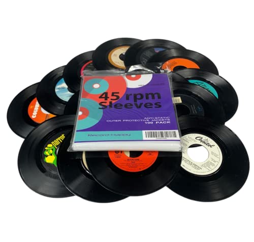 45 RPM Vinyl Record Sleeves – Premium High Clarity 3mil Plastic Outer Covers for 7 inch Albums Anti-Static LP Record Storage Protective Jackets 100 Pack