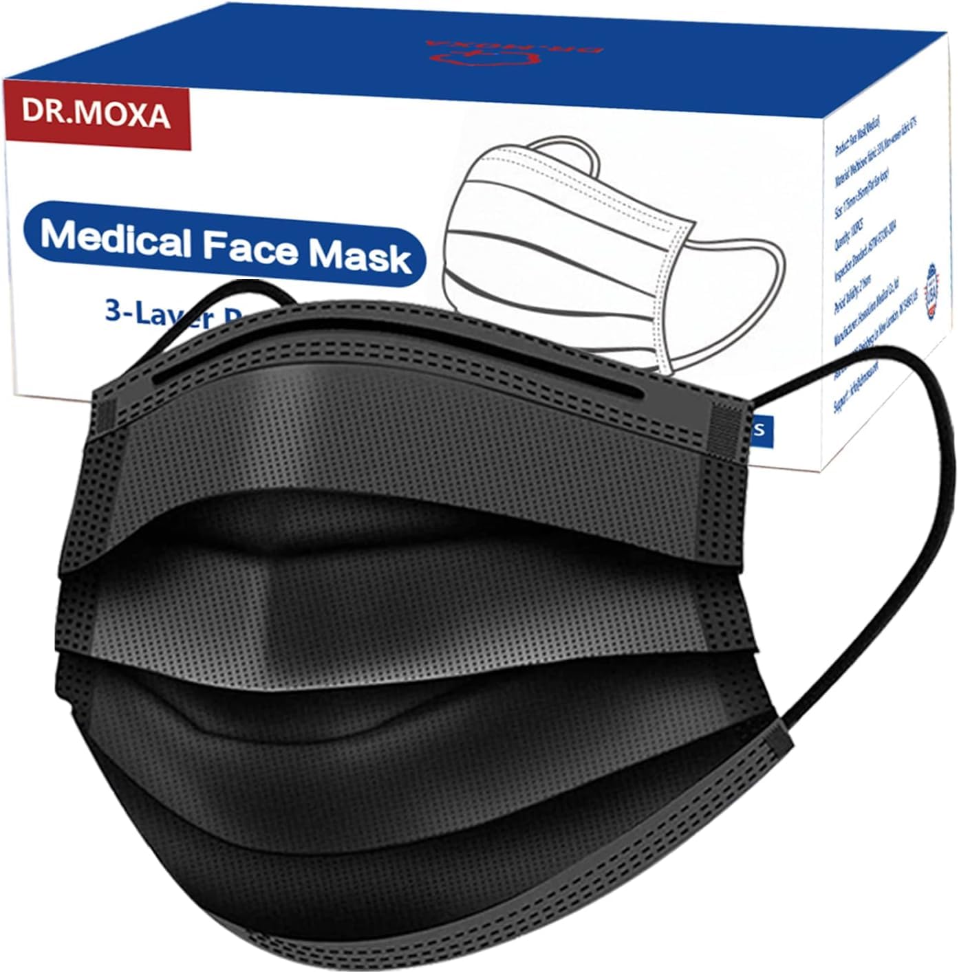 100Pcs Medical Grade Black Disposable Face Masks -3 Ply Face Mask for Adults -USA Made Masks, Comfortable,Soft, Breathable