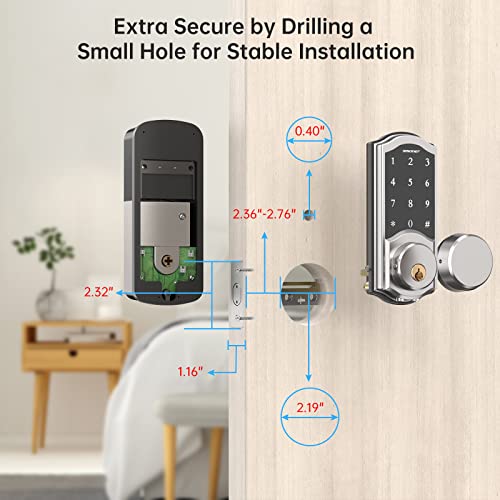 Smart Deadbolt, SMONET Front Door Lock Keyless Entry, Bluetooth Electronic Touchscreen Keypad, Physical Keys, Auto Lock, Remote Control, Send eKey, Airbnb, Apartment