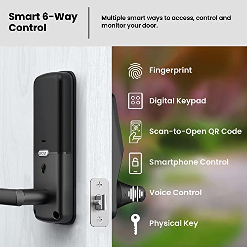 Lockly Secure Pro, Wi-Fi Smart Lock, Keyless Entry Door Lock, PIN GenieĀ® Keypad, 3D Biometric Fingerprint Sensor, Voice Control, Auto Lock - Matte Black (PGD628WMB) - Latch Edition