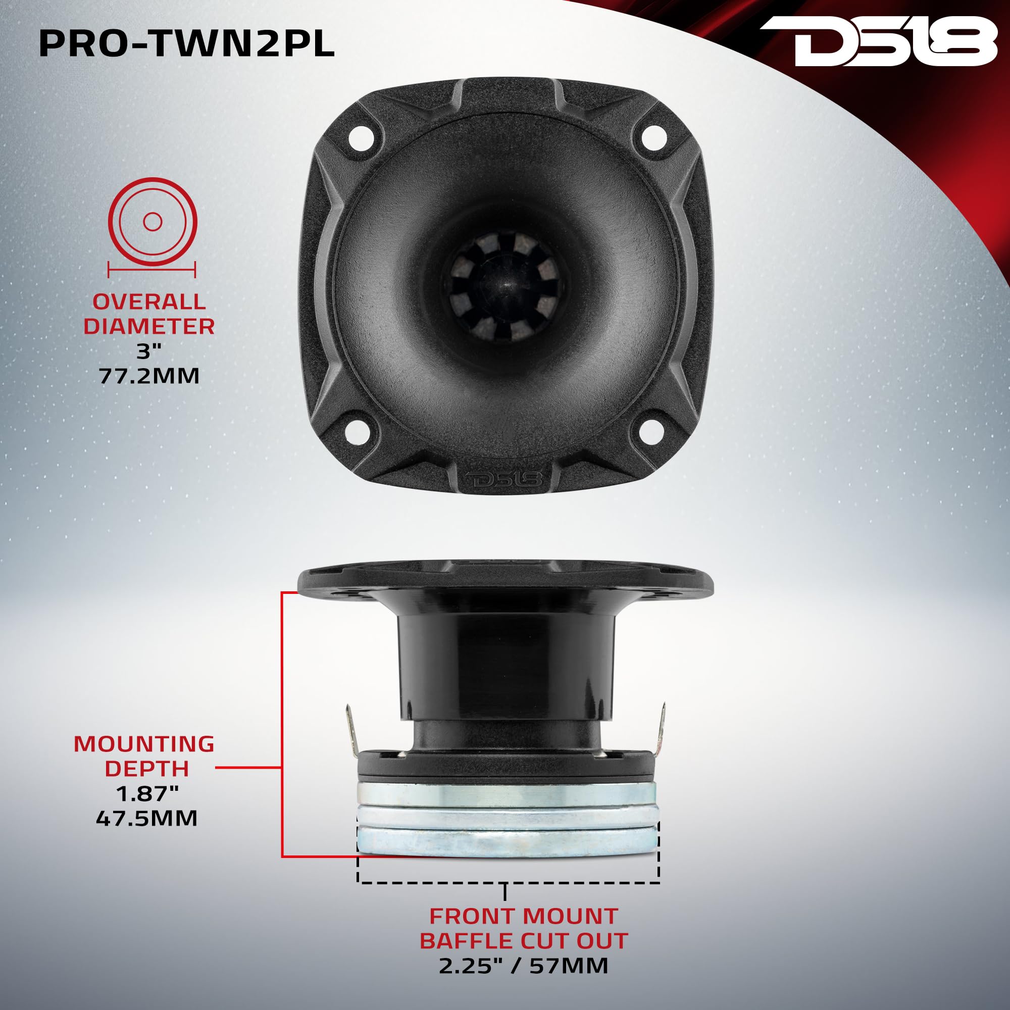 DS18 PRO-TWN2PL 3" High Compression Super Bullet Tweeter with 1" Polyester Voice Coil and Neodymium Magnet Tweeters are The Best in The Pro Audio and Voceteo Market (1 Speaker)