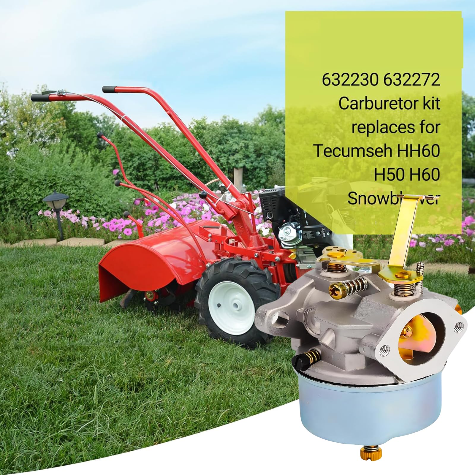 632230 Carburetor + 30727 Air Filter/Spark Plug for Tecumseh 5 HP 6 HP 632272 631828 631067 631067A H30 H50 H60 HH60 HH70 Engines 4 Cycle Engine Carb