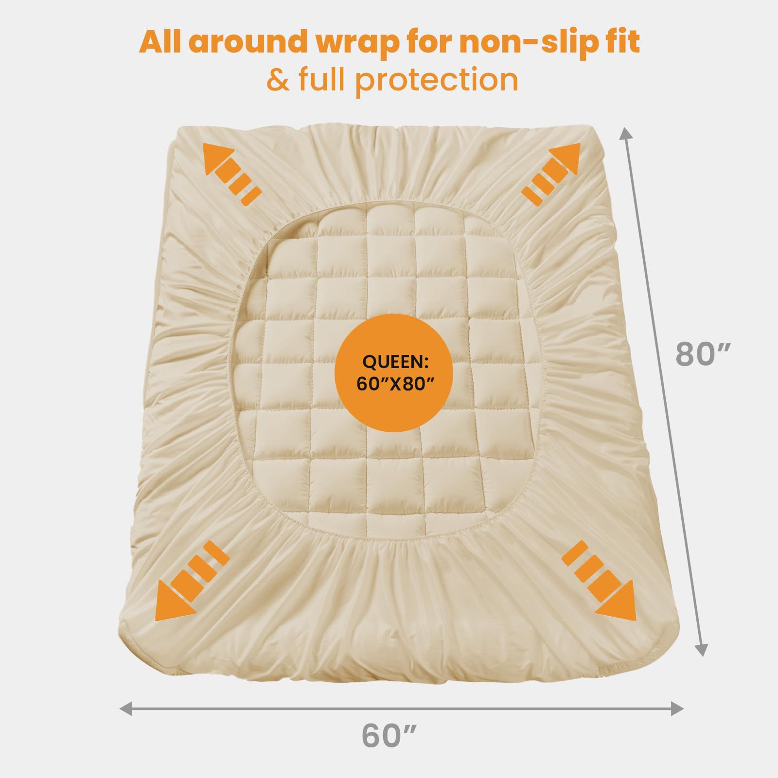 MATBEBY Queen Size Mattress Pad - Cooling Breathable Mattress Topper, Quilted Fitted Mattress Protector, Pillow Top Mattress Cover with 8-21" Deep Pocket, Soft, Machine Washable, Beige, 60x80 Inches