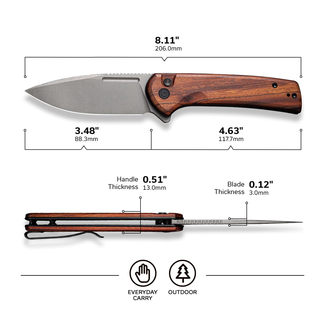 CIVIVI Pocket Knife for EDC, Conspirator Button Lock Folding Knife 3.48" Nitro-V Blade, Cuibourtia Wood Handle C21006-3