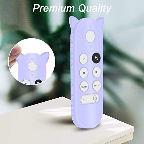 2Pack Silicone Protective Case Compatible for Google Chromecast Remote Control,Remote Case Holder Skin for Google 2020 Voice Remote,Shock Absorption Bumper Remote Back Cover -Glowpurple+Glowblue