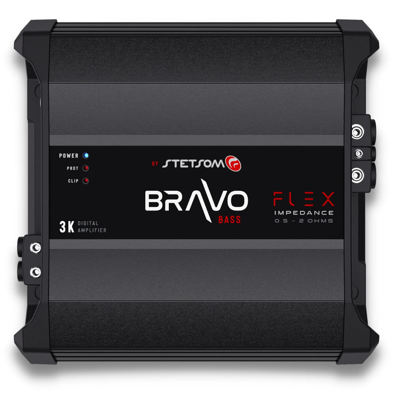 Stetsom Bravo BASS Flex 3K Mono Class D Car Audio Amplifier, Automatic Impedance System 0.5 to 2 Ohms, Monoblock, 3000 Watts RMS at Variable Impedance, 3000x1, Smart Multi-impedance Subwoofers Amp